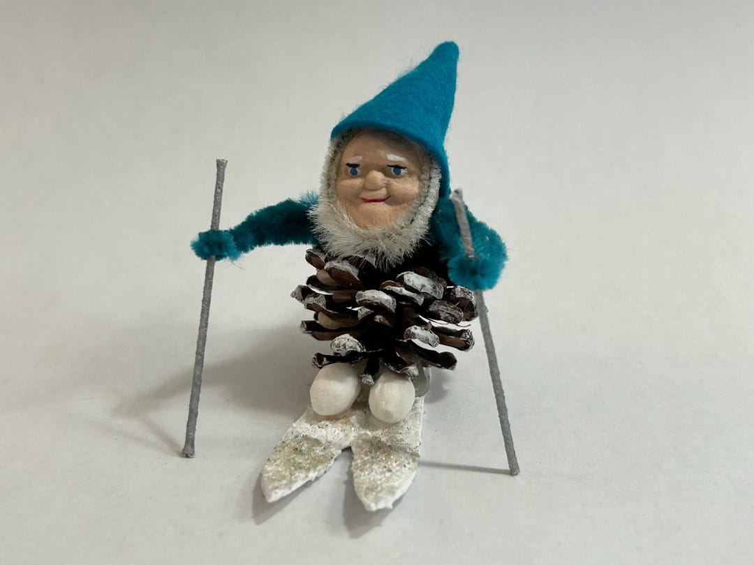 Handmade Miniature Pinecone Elf - SKI Elf With Turquoise Felt Hat ...