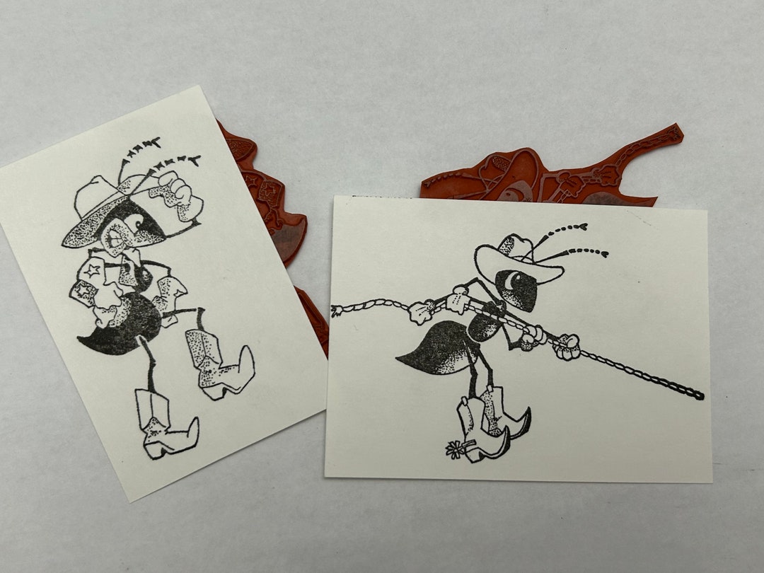 2 Rubber Stamps Anthropomorphic Ants Western Cowboy Ants the Stamp Mill ...