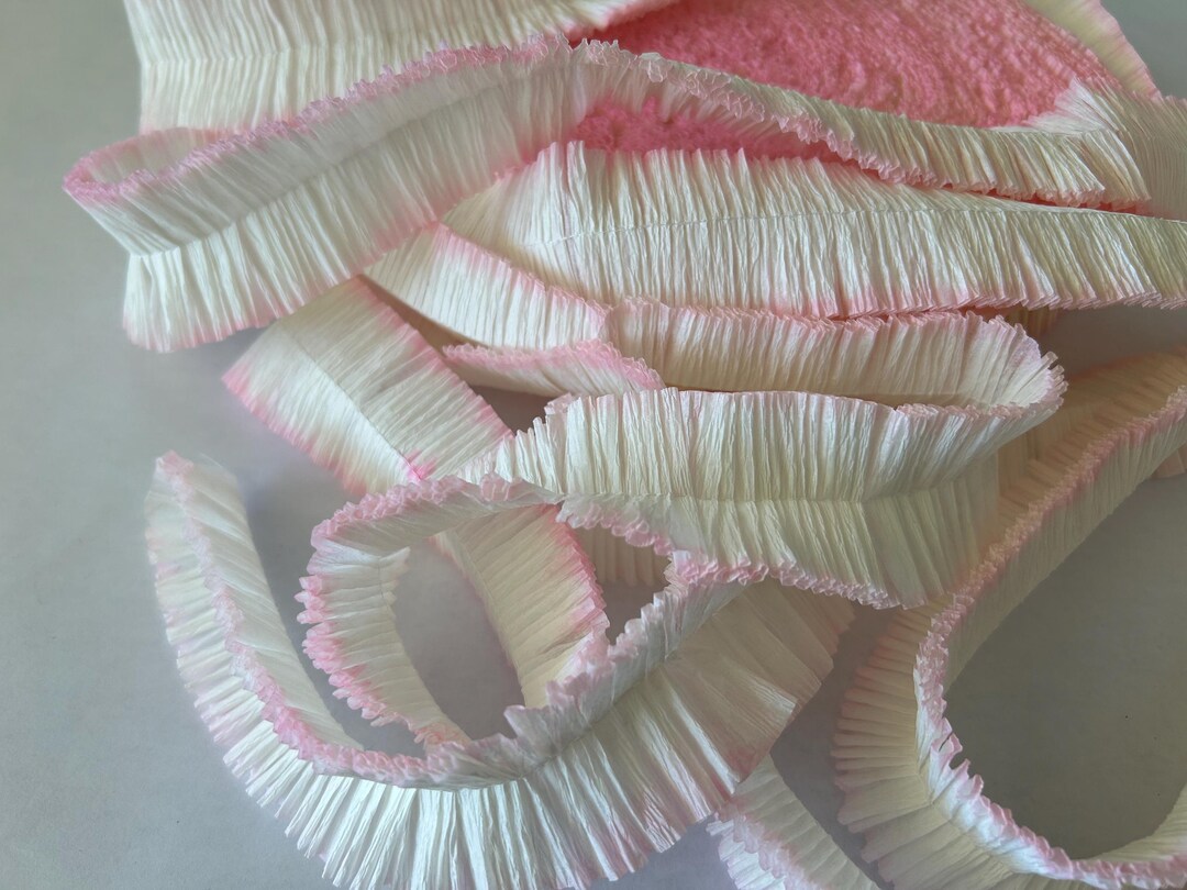 Ruffled Crepe Paper - White With Baby Pink Tint - YOUR CHOICE Length ...