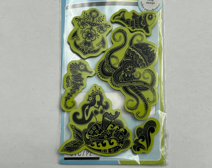 6 Rubber Stamps - CARRIBEAN SEAS Ocean Theme Stamps - Inkadinkado Cling ...