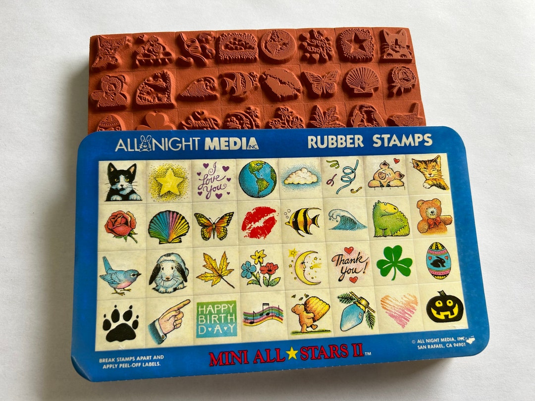 32 Pc Vintage Rubber Stamp Set Mini All Stars All Night Media, Foam ...