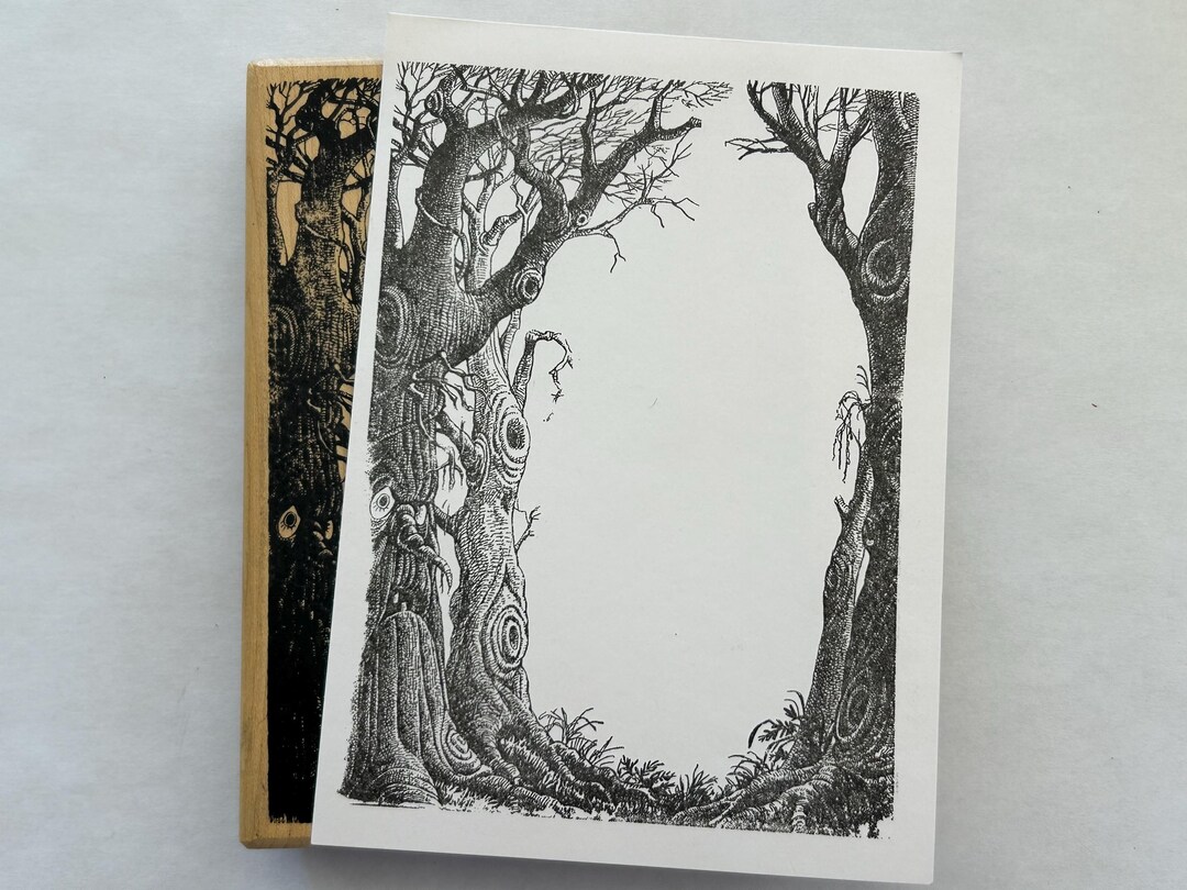 Vintage Rubber Stamp - Spooky Trees, Anthropomorphic, Tree With Face ...