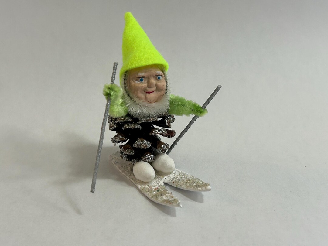 Handmade Miniature Pinecone Elf - SKI Elf With Neon Yellow Hat - Bump ...