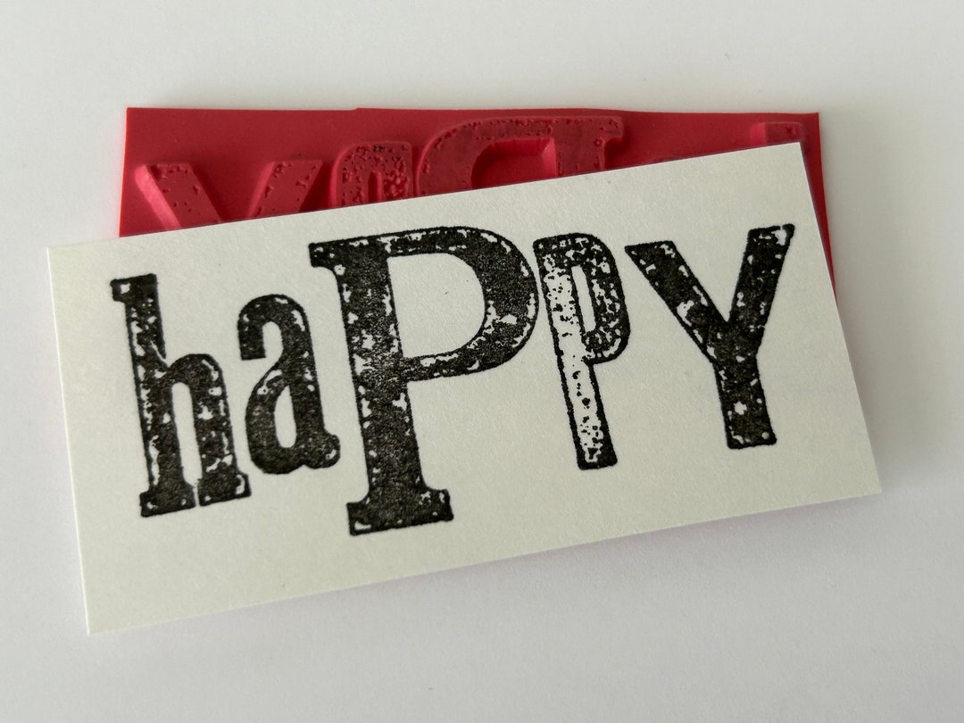 Handmade Rubber Stamp - HAPPY Stamp, Mixed Letterpress Type Font ...