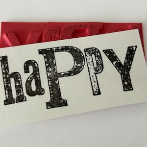 Handmade Rubber Stamp - HAPPY Stamp, Mixed Letterpress Type Font ...