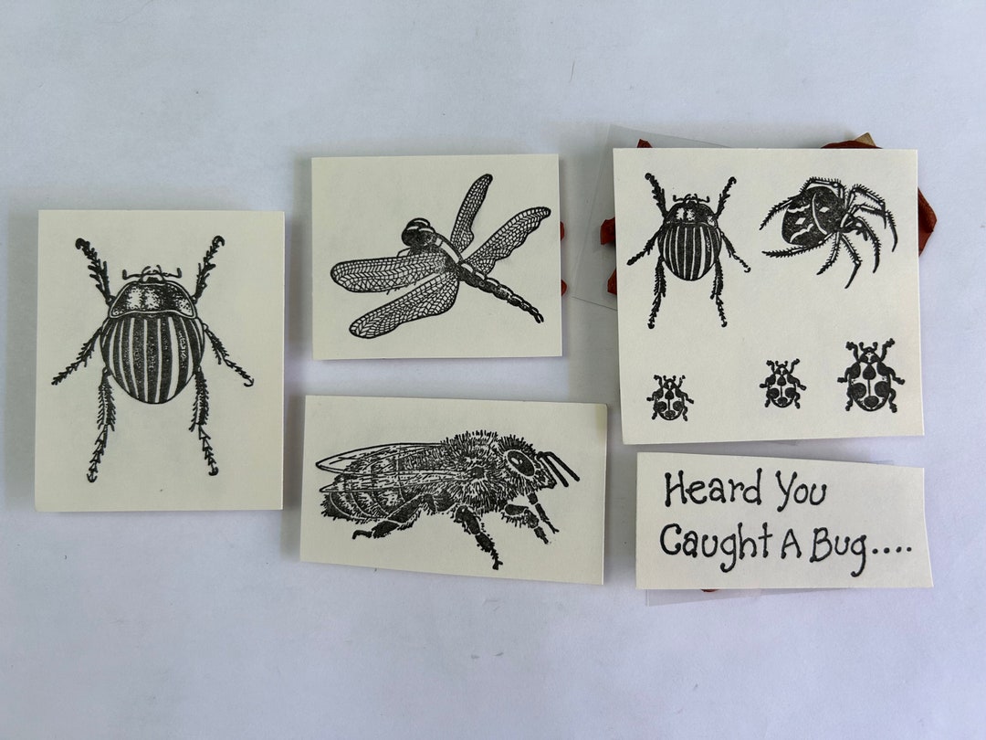 9 Rubber Stamps Bug and Insect Stamps Unmounted Red Rubber, Used Stamps ...
