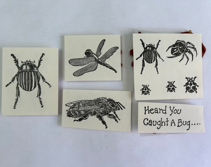 9 Rubber Stamps - Bug and Insect Stamps - Unmounted Red Rubber, Used ...