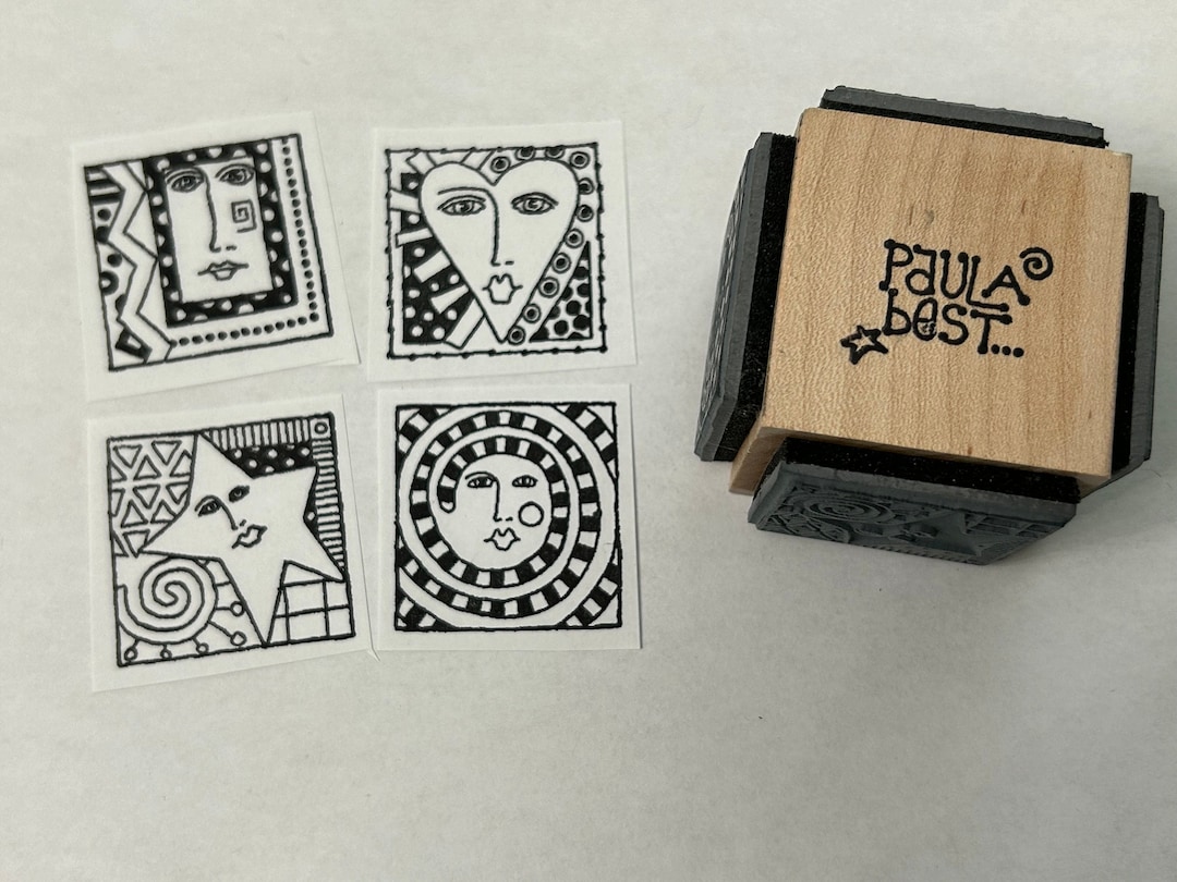 Rare 4-sided Rubber Stamp Paula Best Mod Faces Cube Stamp 2002 Very ...