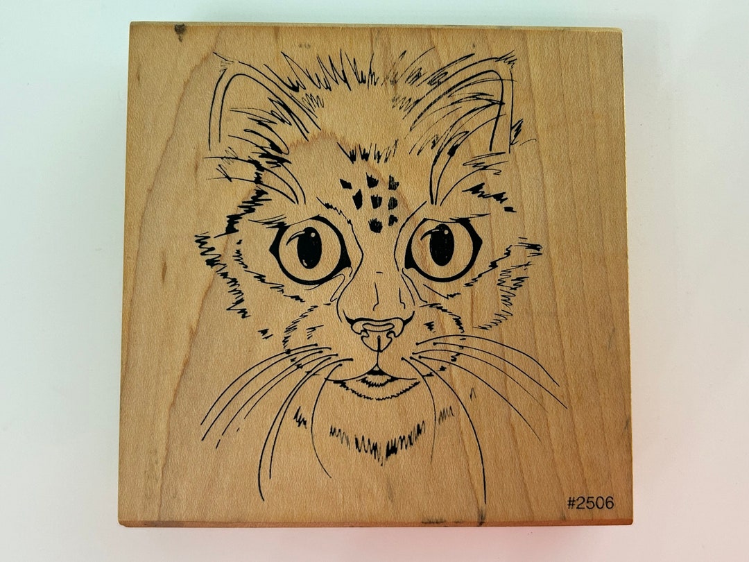 Vintage Rubber Stamp - Large CAT FACE Stamp - Comotion Rubber Stamps ...