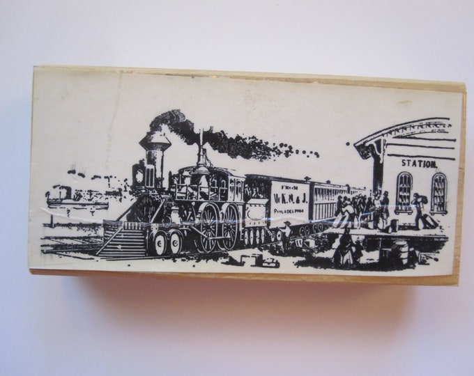 Vintage Rubber Stamp - TRAIN at the Train Station - Used Rubber Stamp ...