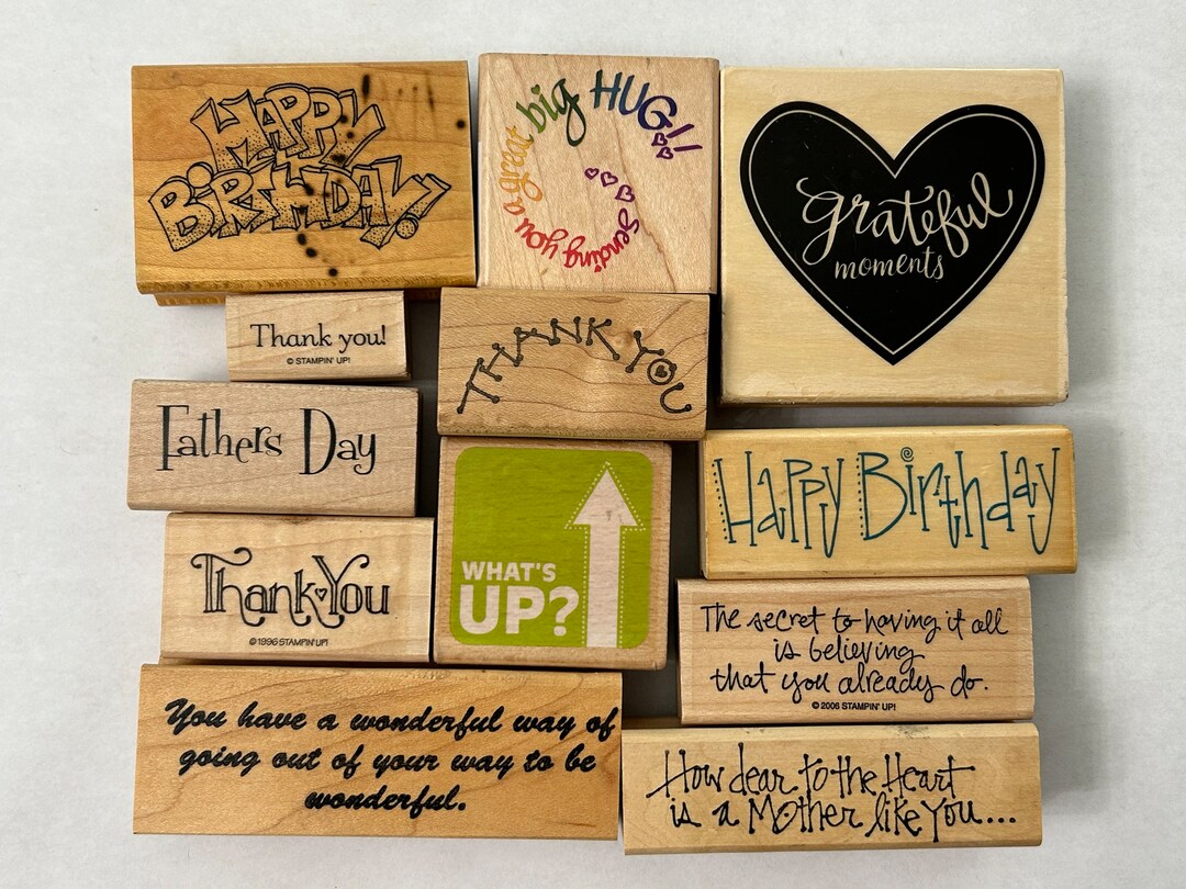 12 Rubber Stamps Sentiment Stamps Grateful Moments, Happy Birthday ...