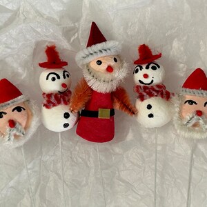5 Handmade Christmas Picks Hand Painted Spun Cotton Santa Claus, Santa ...
