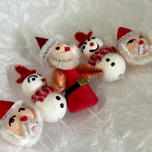 5 Handmade Christmas Picks Hand Painted Spun Cotton Santa Claus, Santa ...