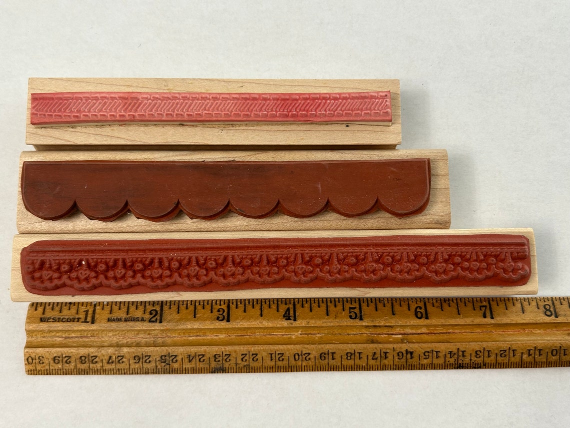3 Rubber Stamps - Border Stamps - Eyelet Lace Border, Solid Scalloped ...