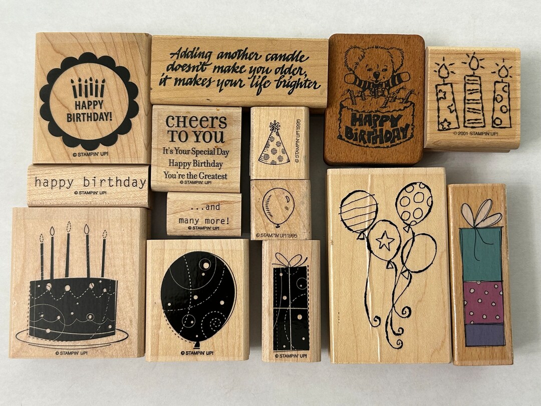 14 Rubber Stamps BIRTHDAY Themed Stamps Happy Birthday, Candles, Cheers ...