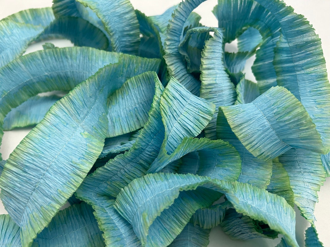 5.875 Yards Ruffled Crepe Festooning as is Blue With Green Tine Edge ...