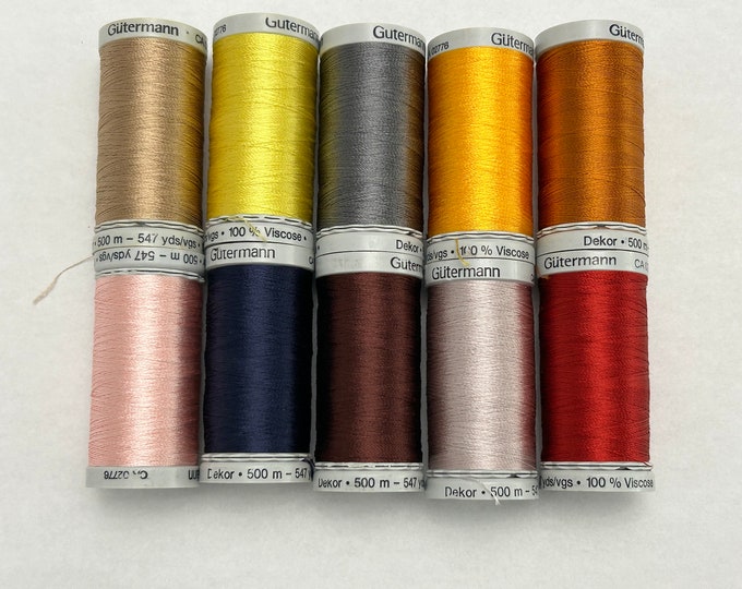 10 Spools Gutermann Embroidery Thread - 100% Viscose 40 Weight - 500m ...
