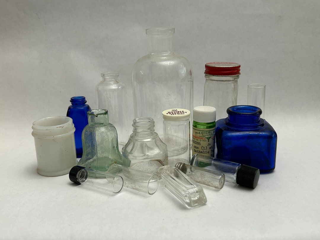 16 Glass Bottles, Vials and Jars - Apothecary Decor, Old Bottles for ...