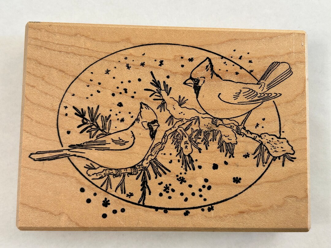Rubber Stamp - Winter Cardinals Scene - Used Rubber Stamp - D09 - Etsy