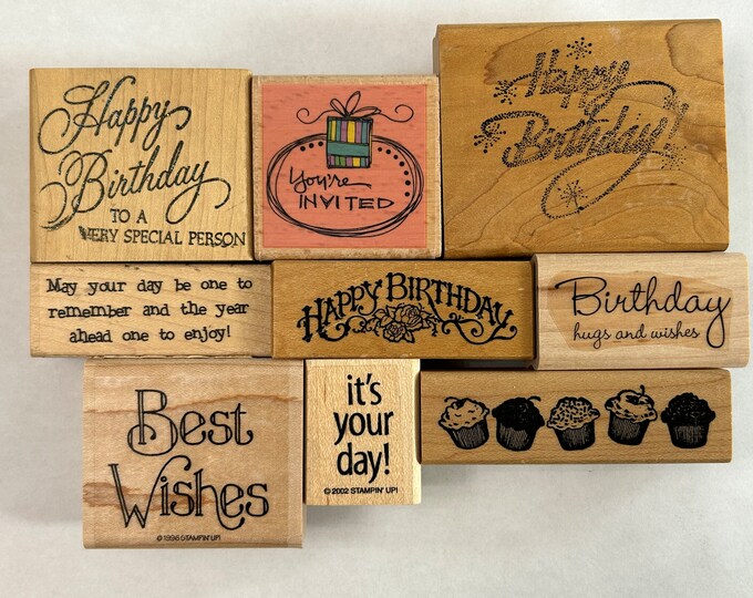 9 Rubber Stamps - BIRTHDAY Themed Stamps - Happy Birthday, You're ...