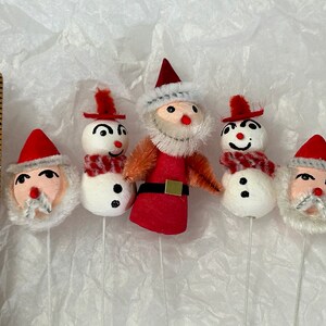 5 Handmade Christmas Picks Hand Painted Spun Cotton Santa Claus, Santa ...