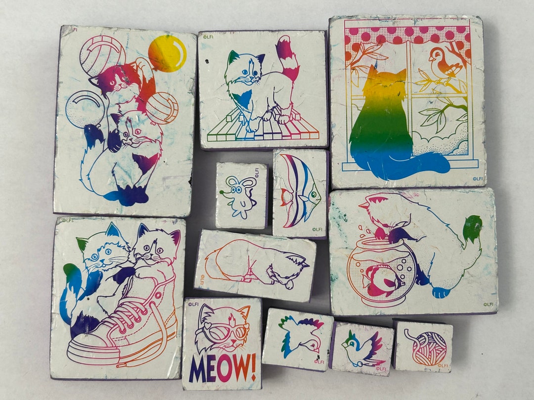 12 Pc Lisa Frank Stamp Set on Foam Blocks Cats and Kitten Stamps Used ...