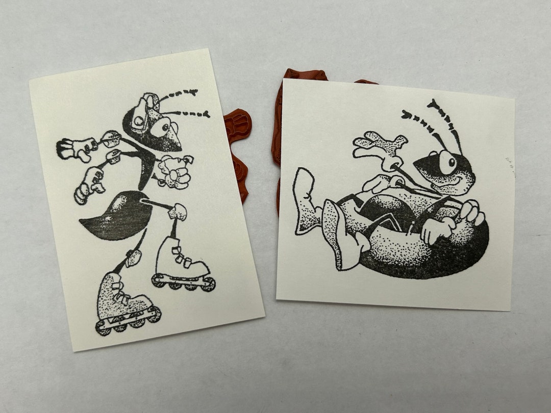 2 Rubber Stamps Anthropomorphic Ants Rollerblading, Tubing the Stamp ...