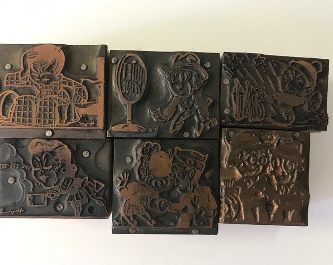 6 Vintage Print Blocks - Letterpress Cut, Advertising Cuts, Copper ...