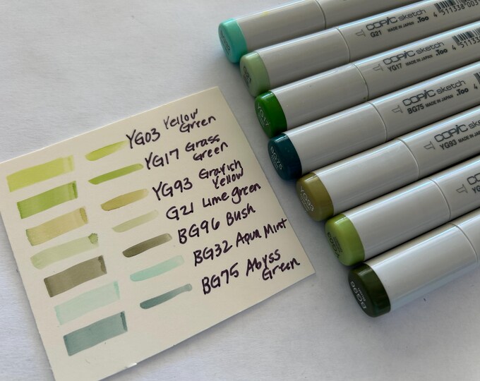 7 COPIC Sketch Dual-tip Markers - Shades of Green, Yellow-green and ...