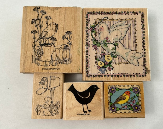 5 Rubber Stamps - Bird Postage Stamp, Garden Bird, Mailbox Bird, Penny ...
