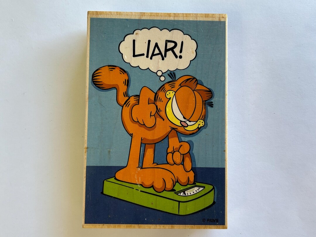 Rubber Stamp - Garfield LIAR Stamp - Garfield the Cat on Scale ...