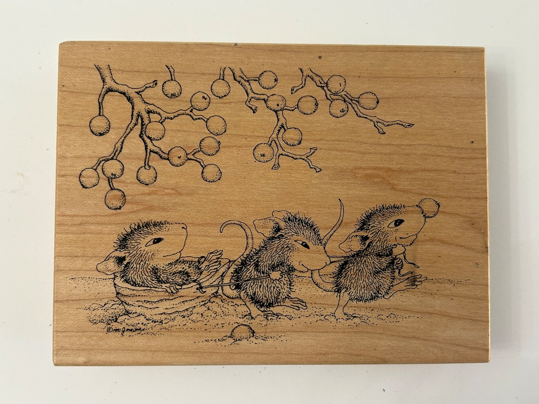 Rubber Stamp - House Mouse Stamp - Pulling Walnut Sleigh - Stampa Rosa ...