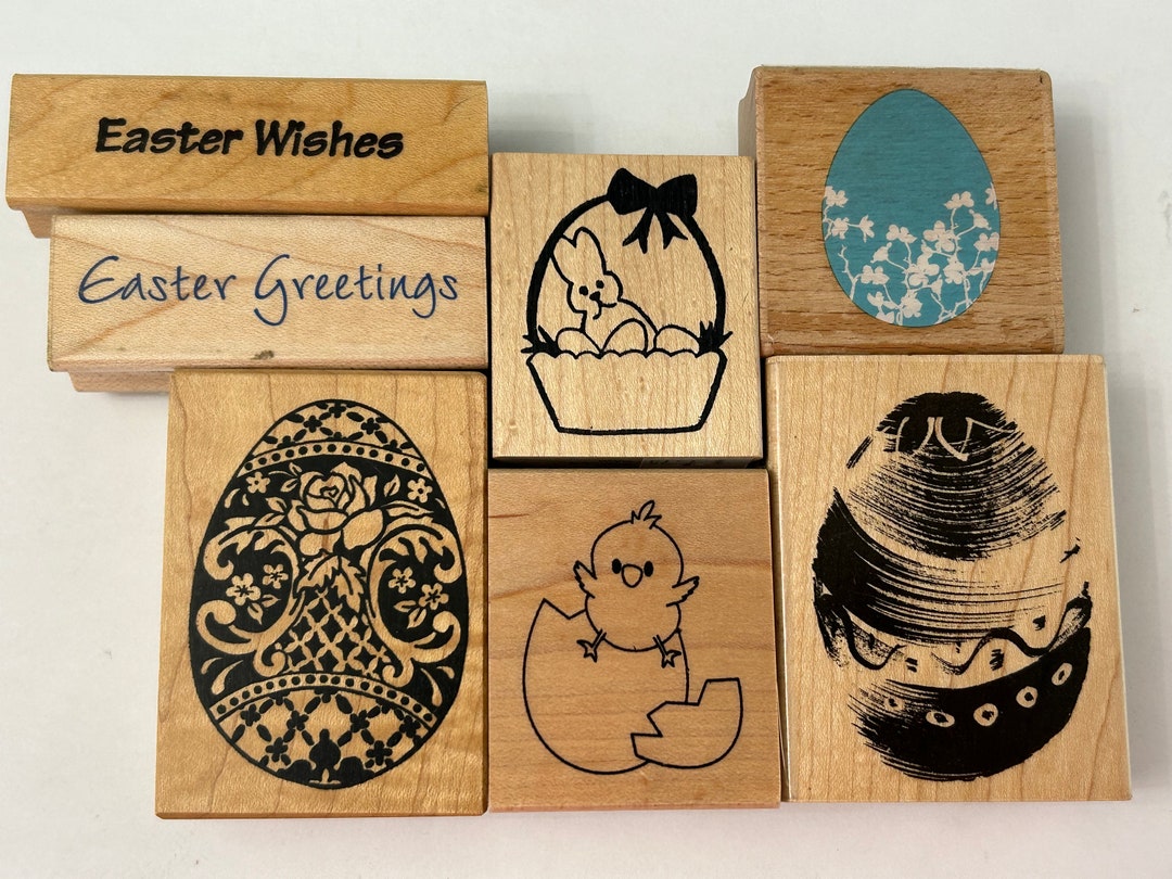 6 Rubber Stamps - Easter Stamps - Easter Egg, Easter Basket, Chick ...