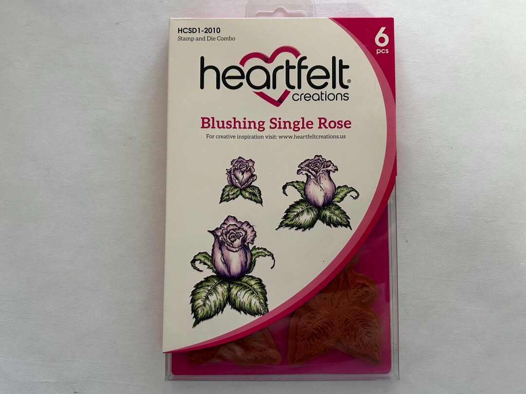 Rubber Stamps and Die Combo Set - Blushing Single Rose - Heartfelt ...