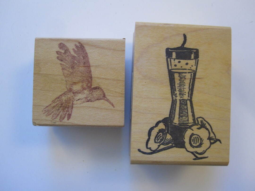 2 Vintage Rubber Stamps - Hummingbird and Hummingbird Feeder - Art Gone ...