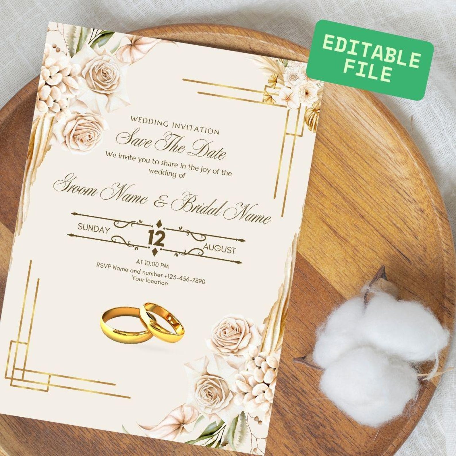 Editable Wedding Invitation Template | Digital Product | Beige and ...
