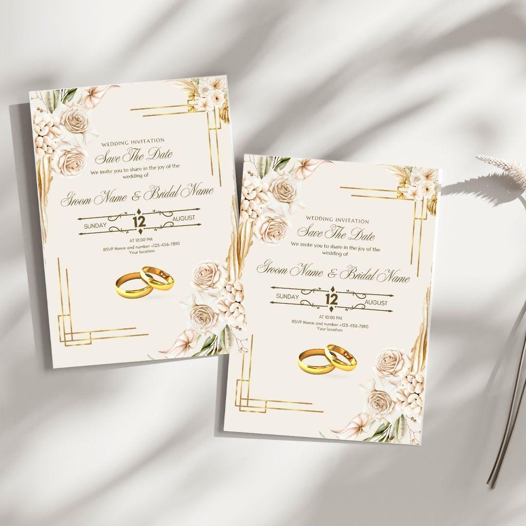 Editable Wedding Invitation Template | Digital Product | Beige and ...