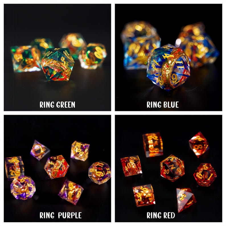 Liquid Core DND Dice Set, Blue Gothic Foil Resin Dice - Etsy