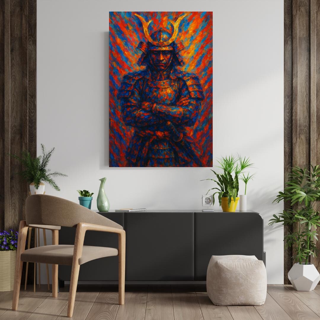 Samurai Blaze Wall Art | Japanese Symbol Canvas | Bushido Decor for ...