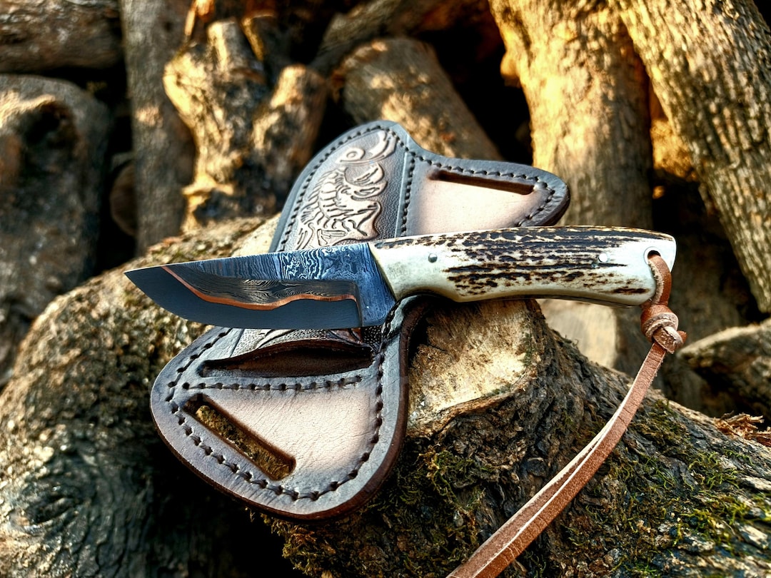 Copper Damascus Steel Veterans Cowboy Knife With Horizontal Carry ...