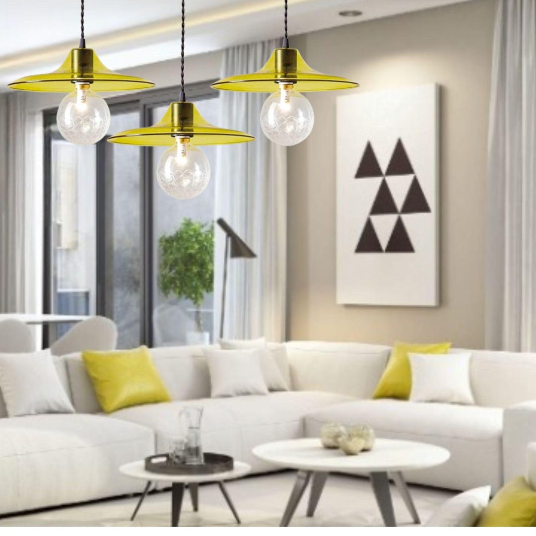 Modern Yellow Glass Pendant Light - Minimalist Hanging Ceiling Lamp ...