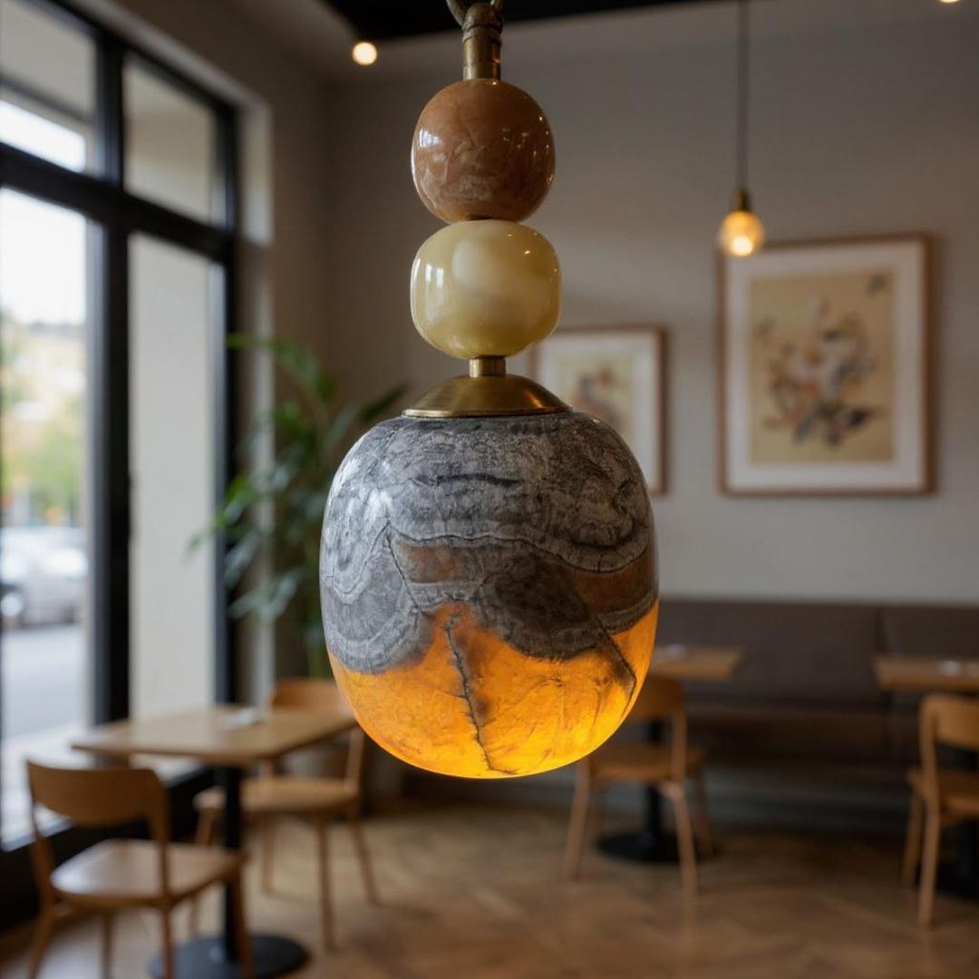 Handmade Marbled Resin Pendant Light – Earthy Amber & Gray Lighting - Etsy