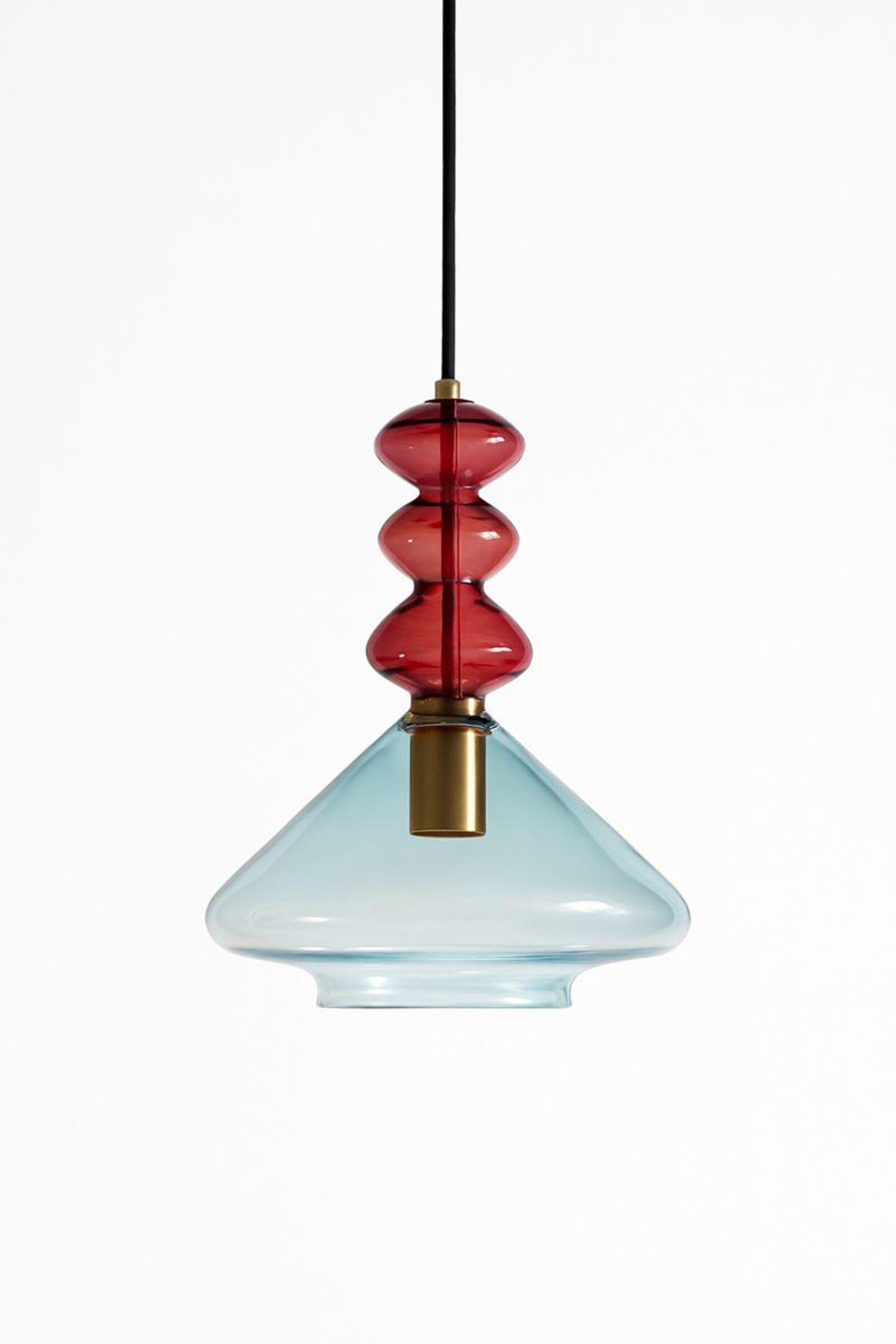 Hand Blown Glass Pendant Light, Aqua Blue & Red , Brass Socket - Etsy