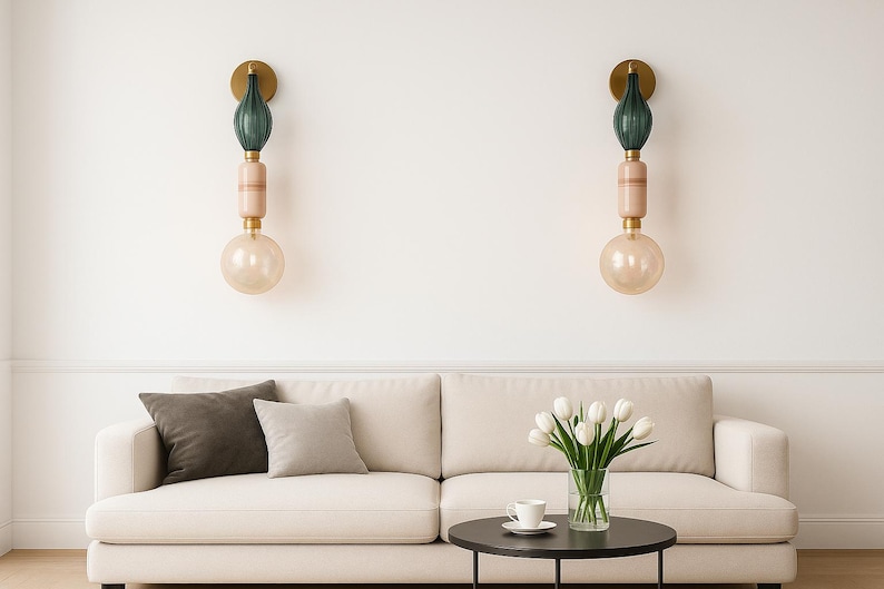 Hand Blown Glass Wall Sconces: Emerald Green & Brass, Modern Lighting ...
