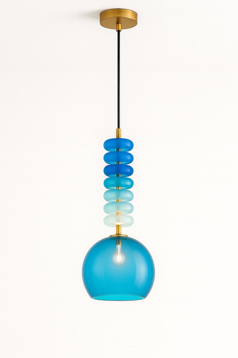 Gradient Blue Glass Pendant Light – Modern Handmade Donut Glass Ceiling ...