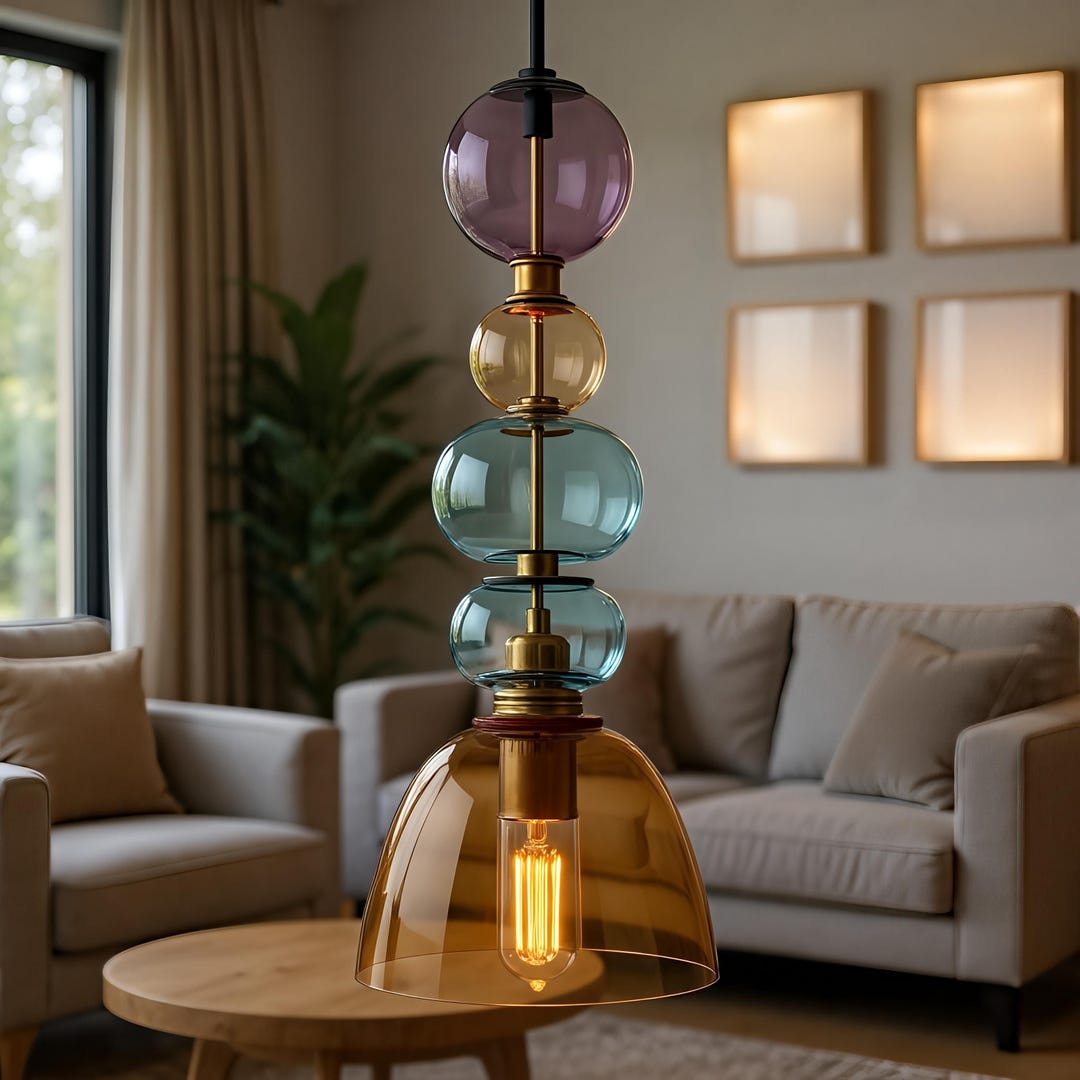 Colorful Stacked Glass Pendant Light – Handblown Multicolor Modern Art ...