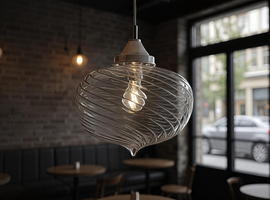 Handblown Clear Glass Swirl Pendant Light – Teardrop Ceiling Fixture - Etsy