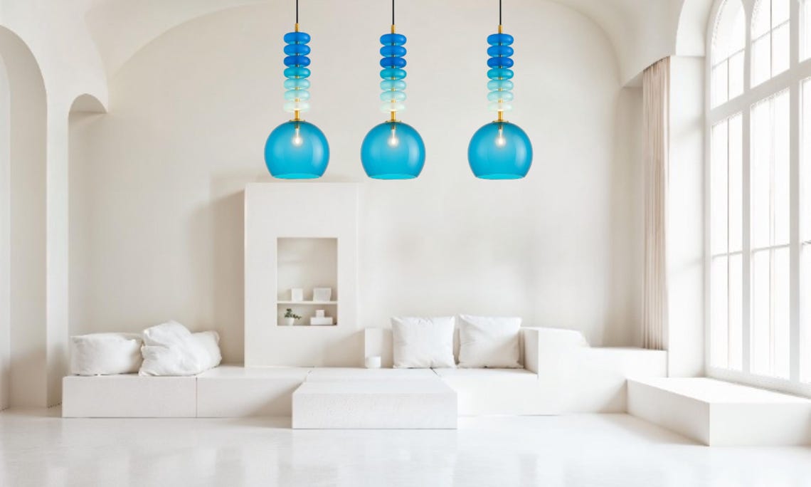 Gradient Blue Glass Pendant Light – Modern Handmade Donut Glass Ceiling ...