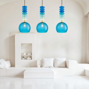 Gradient Blue Glass Pendant Light – Modern Handmade Donut Glass Ceiling ...