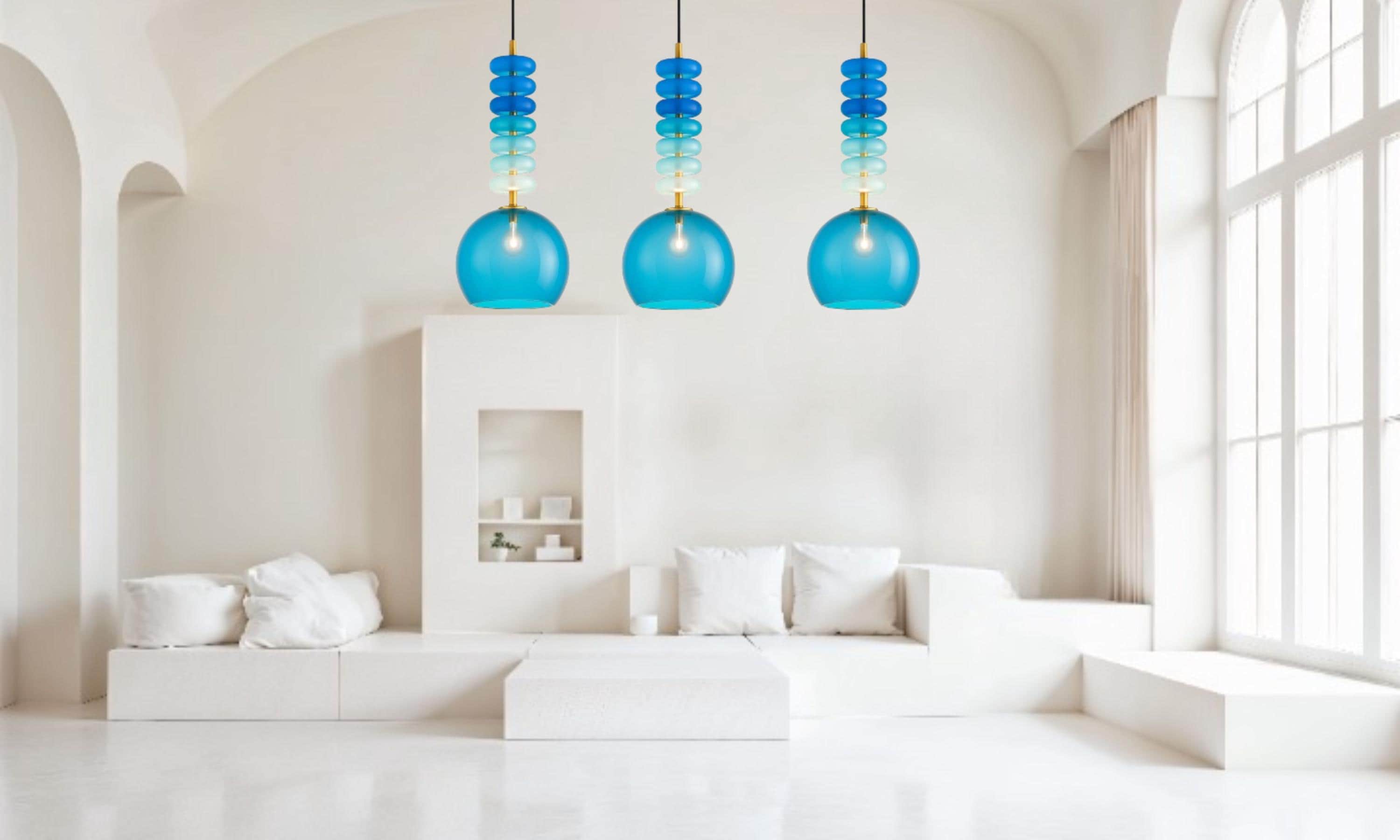Gradient Blue Glass Pendant Light – Modern Handmade Donut Glass Ceiling ...